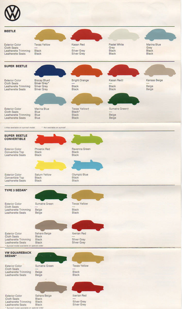 vw beetle colour chart