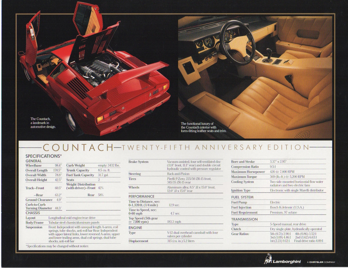 Lamborghini Countach 25th Anniversary Edition Brochure – Albaco ...
