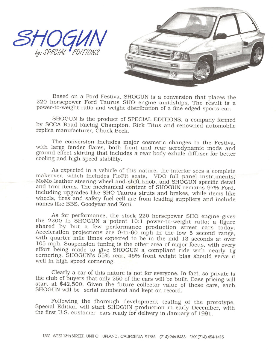 Ford Shogun - Festiva by Special Editions 1989 Intro Letter & Business ...