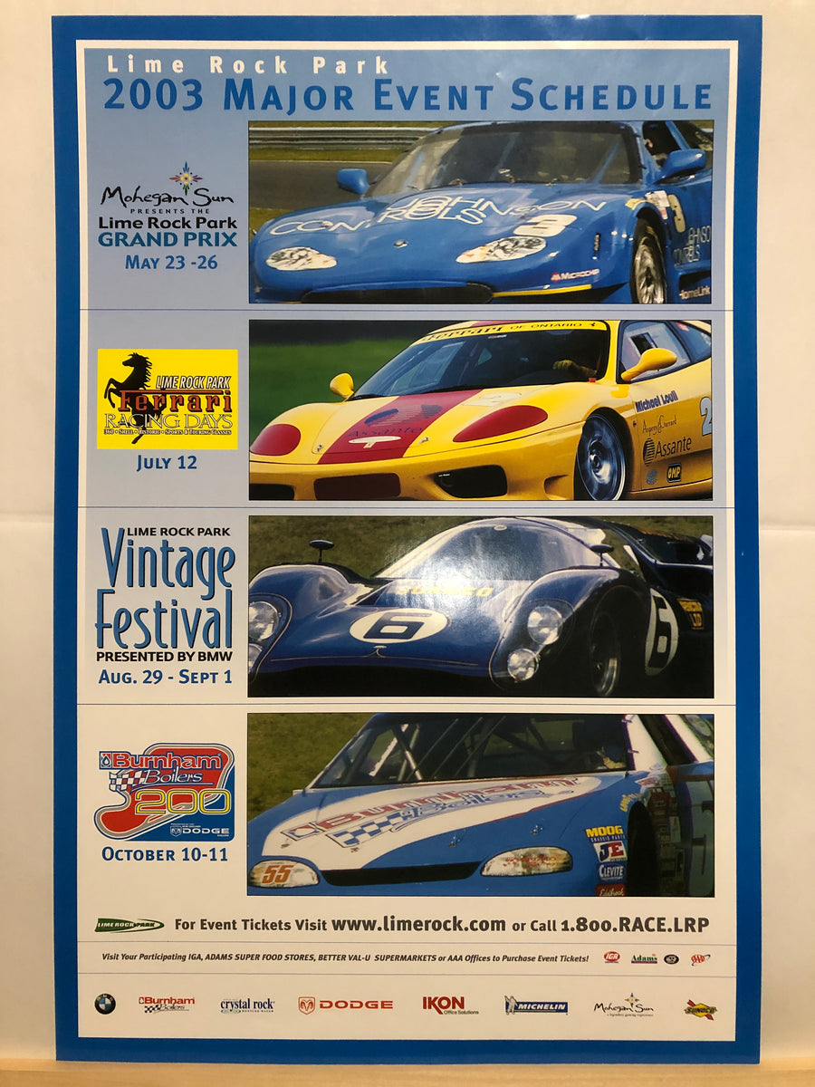 Lime Rock Park 2003 Season Major Event Schedule - Poster – Albaco ...